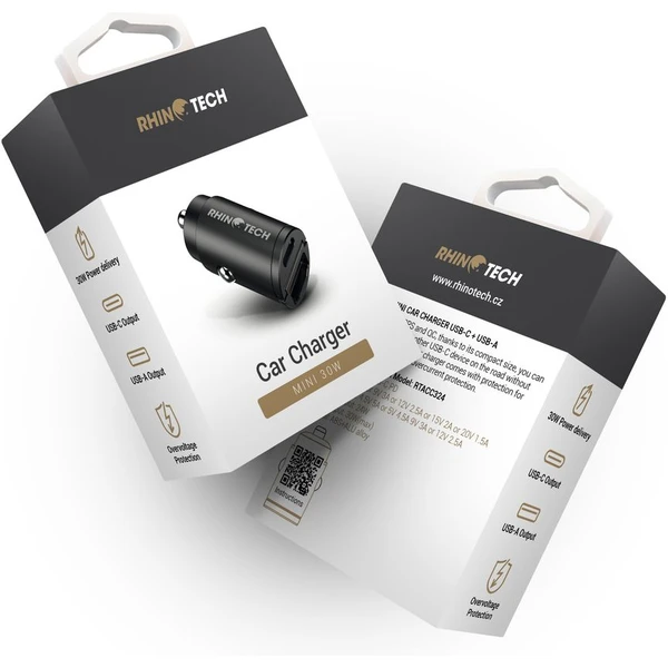 RhinoTech Mini nabíječka do auta USB-C + USB-A, 30W černá - JRC.cz