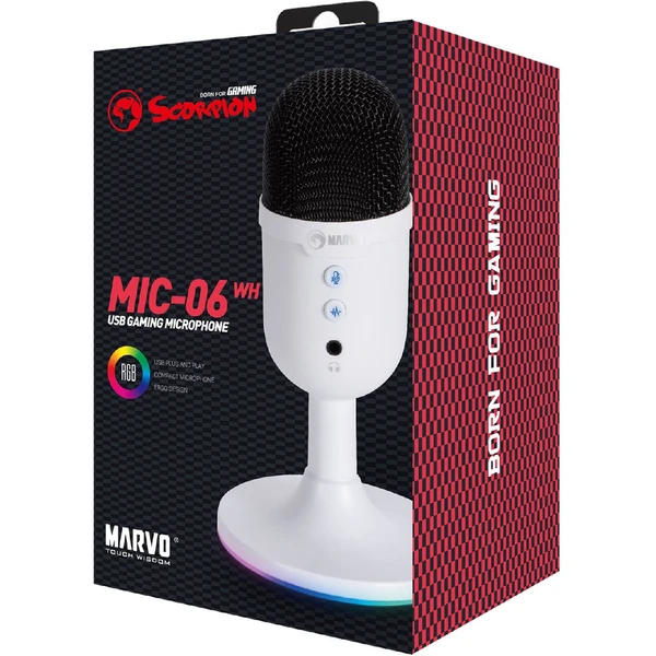 Marvo MIC-06 RGB streamovací mikrofon bílý - JRC.cz