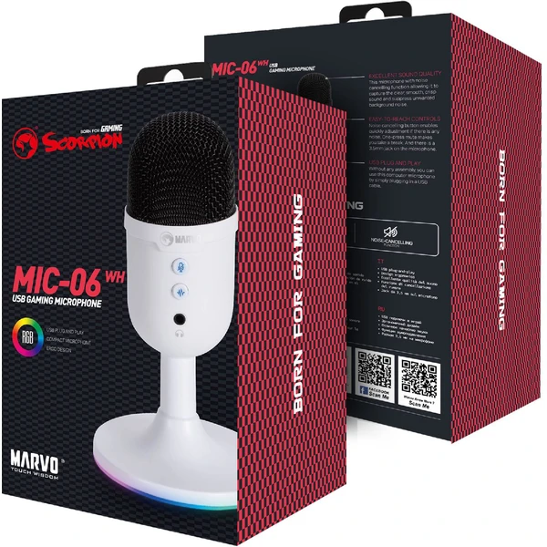 Marvo MIC-06 RGB streamovací mikrofon bílý - JRC.cz