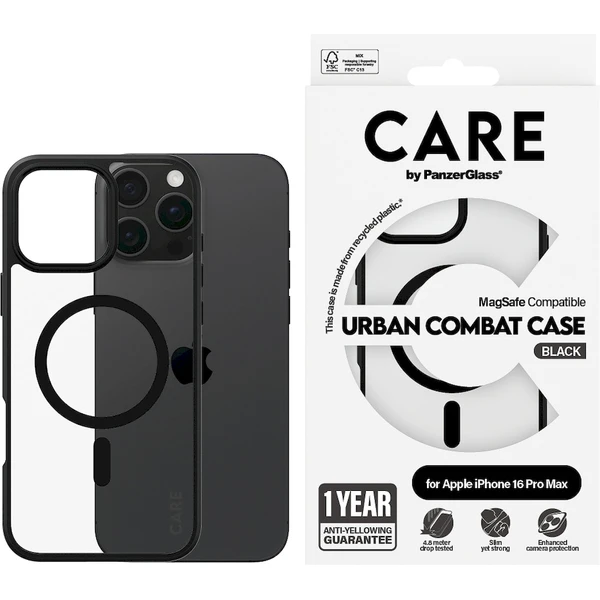 PanzerGlass® CARE kryt Apple iPhone 16 Pro Max MagSafe Urban Combat černý/černý - JRC.cz